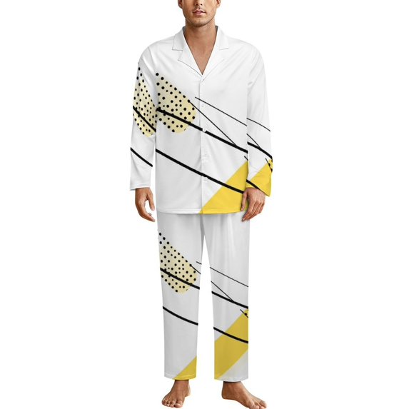 Abstract Yellow Design Sleepwear Autumn Casual Oversize Pajama Sets Man ...
