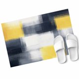 Abstract Yellow Door Mat Black Plaid Mottled Geometric Art Modern Non ...