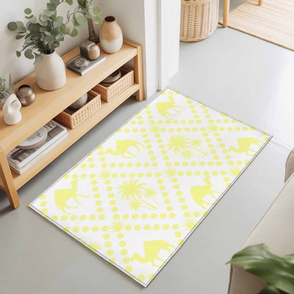 Abstract Yellow Elephants Palm-trees Rectangle Rug 2'x3' Polka Dots ...