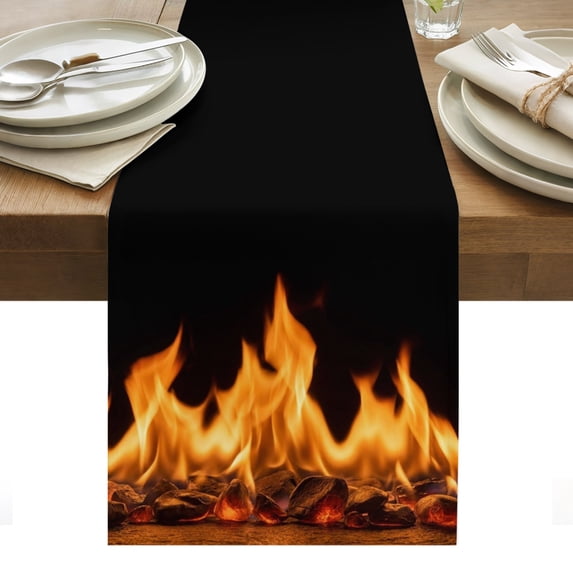 Abstract Yellow Flame Table Runner Flickering Fire Pattern Black ...