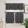 Abstract Yellow Flower Pattern on Blue Curtain Tier and Valance Set 3 ...