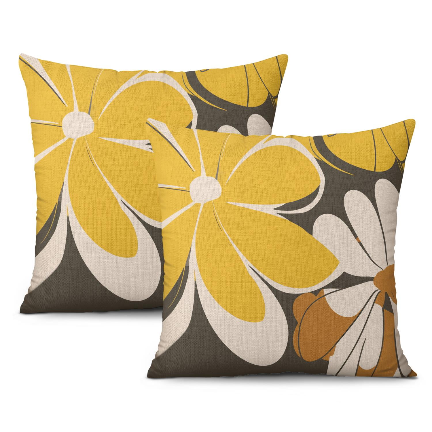Abstract Yellow Flowers Farmhouse Throw Pillow Covers 18 X 18 Inch, Set ...