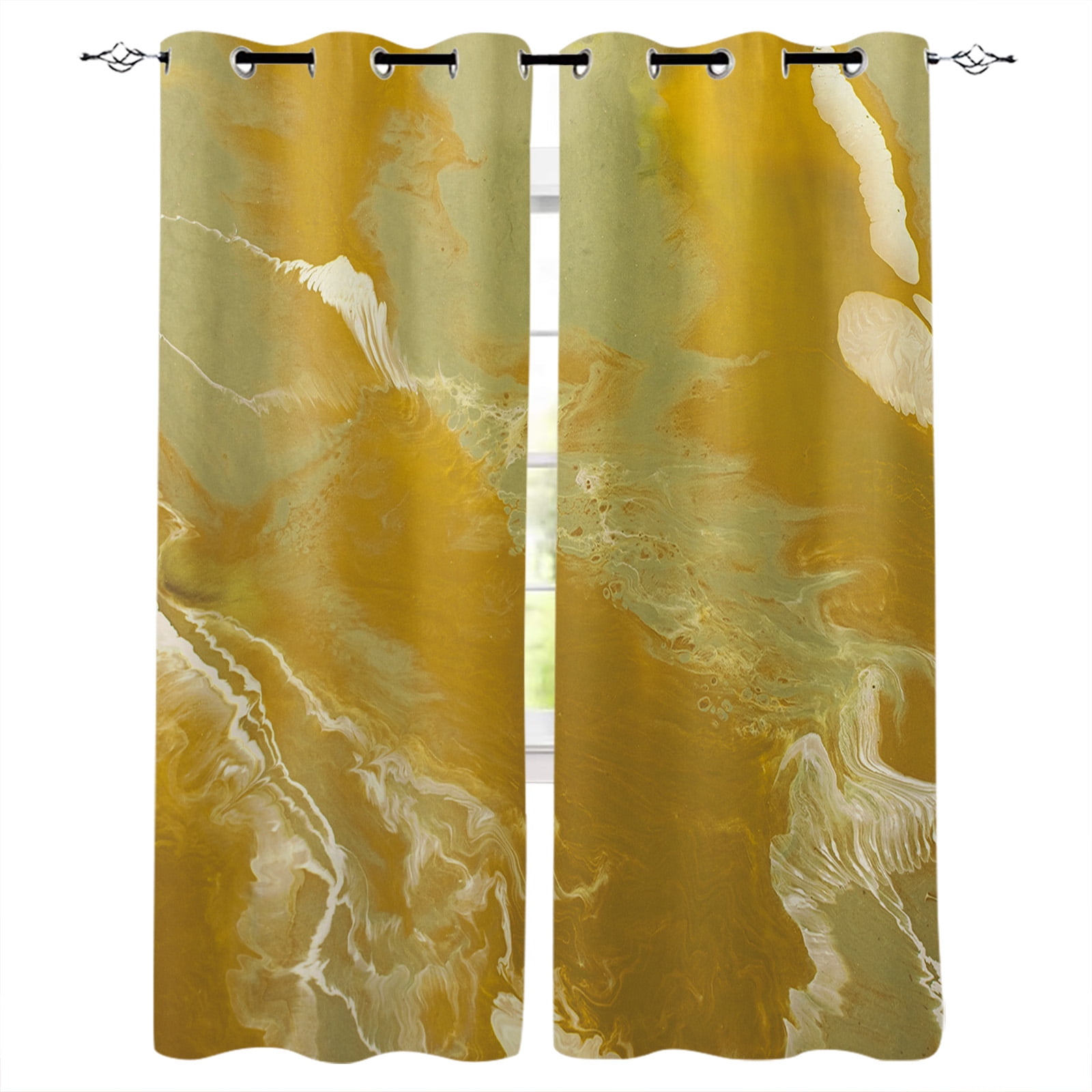 Abstract Yellow Fluid Marble Color Curtains for Living Room Window ...