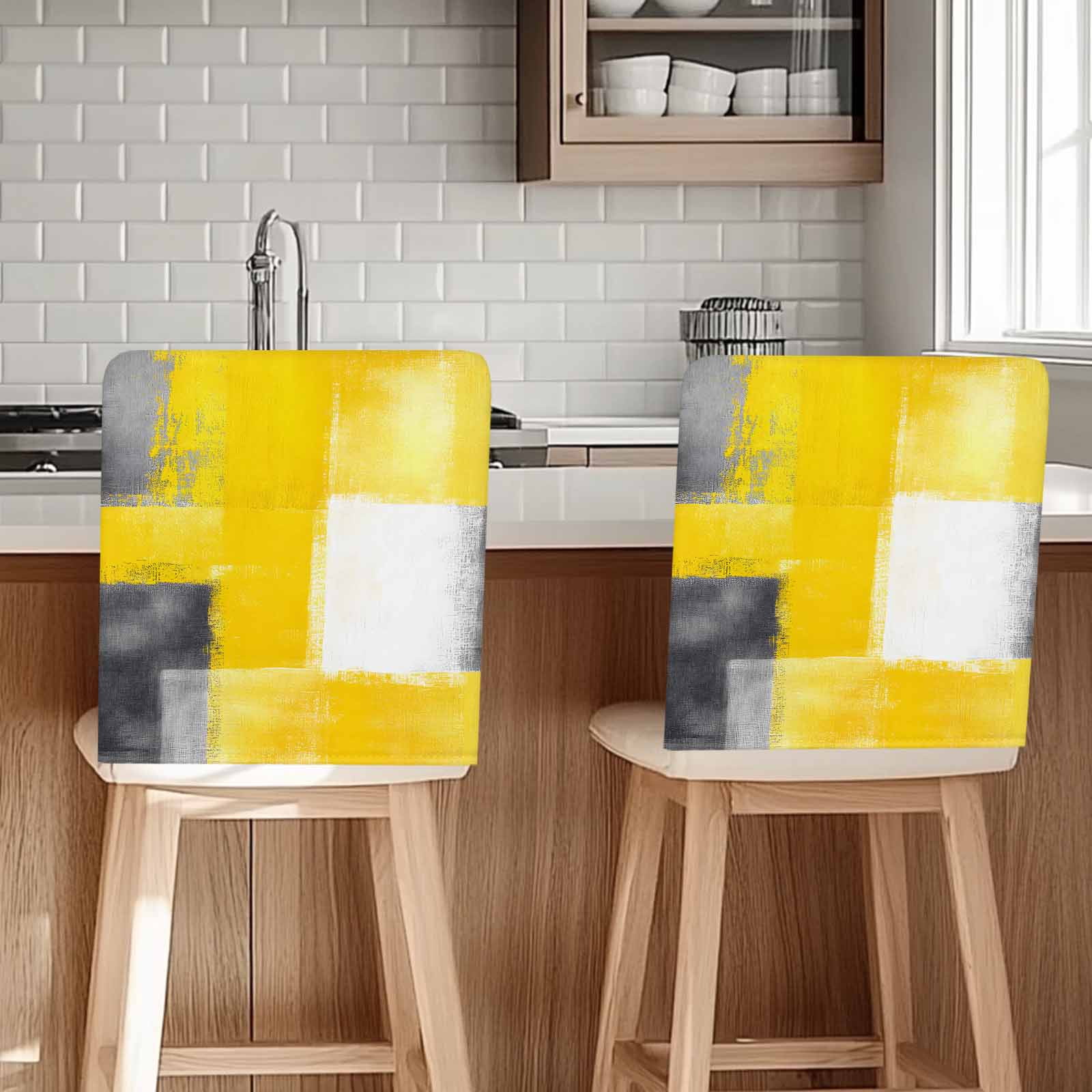 Abstract Yellow Gary Paint Chair Covers Set of 4 Mottled Retro Oil ...