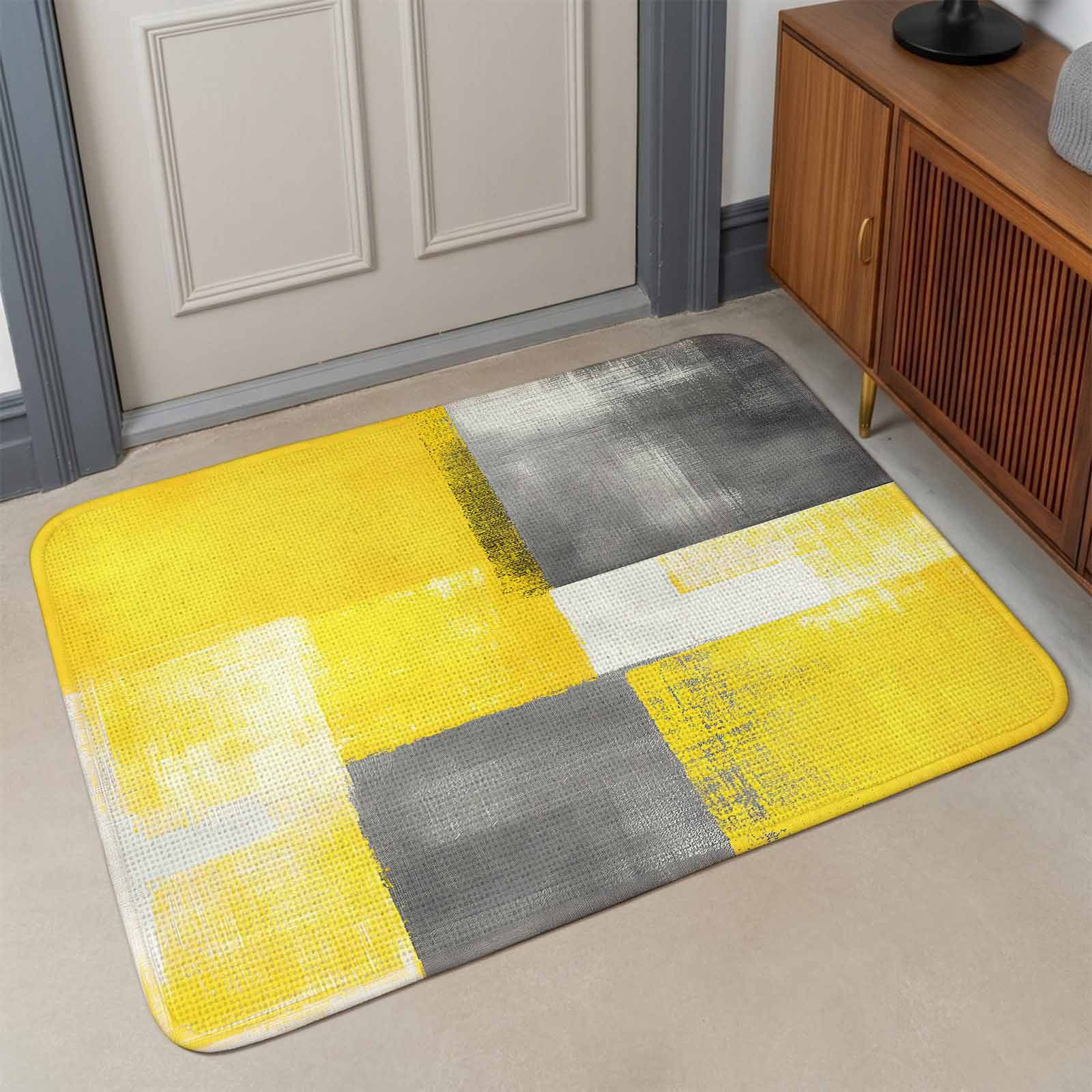 Abstract Yellow Gary Paint Front Door Mat Indoor Entrance, Retro ...