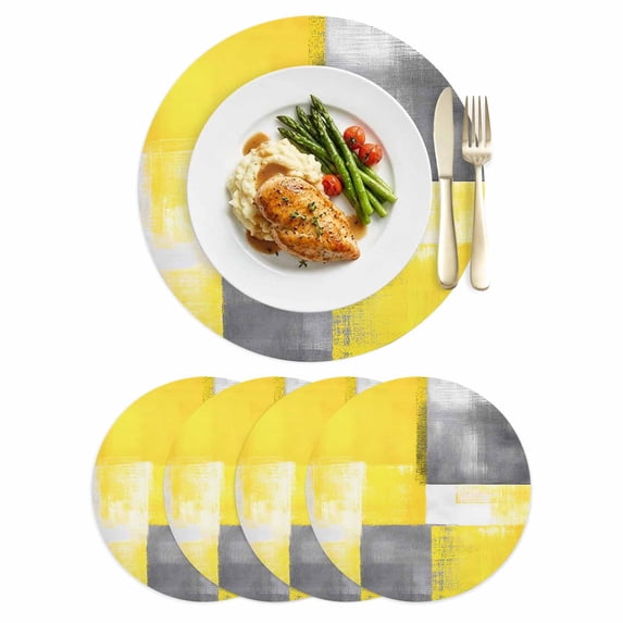 Abstract Yellow Gary Paint Leather Placemats Set of 4, 15 Inch, Retro ...