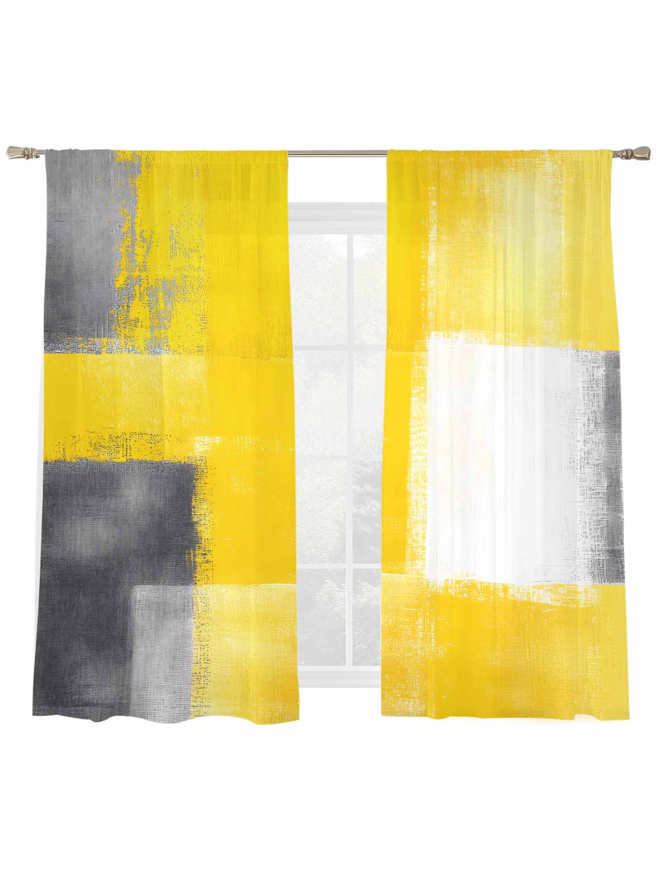 Abstract Yellow Gary Paint Sheer Curtains for Living Room Bedroom ...