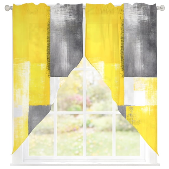 Abstract Yellow Gary Paint Sheer Curtains Swag Valances for Windows ...