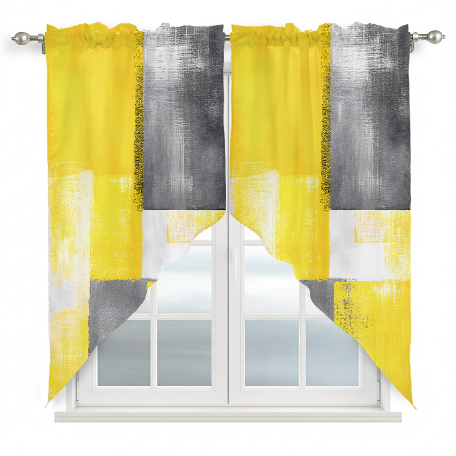 Abstract Yellow Gary Paint Swag Valances for Windows 36 inches Long ...