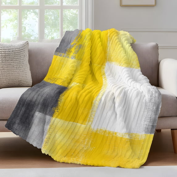 Abstract Yellow Gary Paint Throw Blanket for Couch Mottled Retro Oil ...
