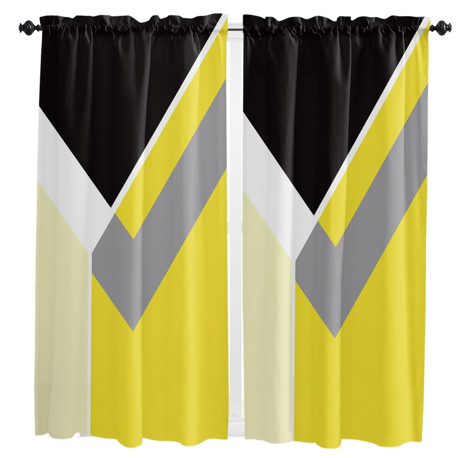 Abstract Yellow Geometric Small Curtain Rod Pocket Short Curtains Half ...