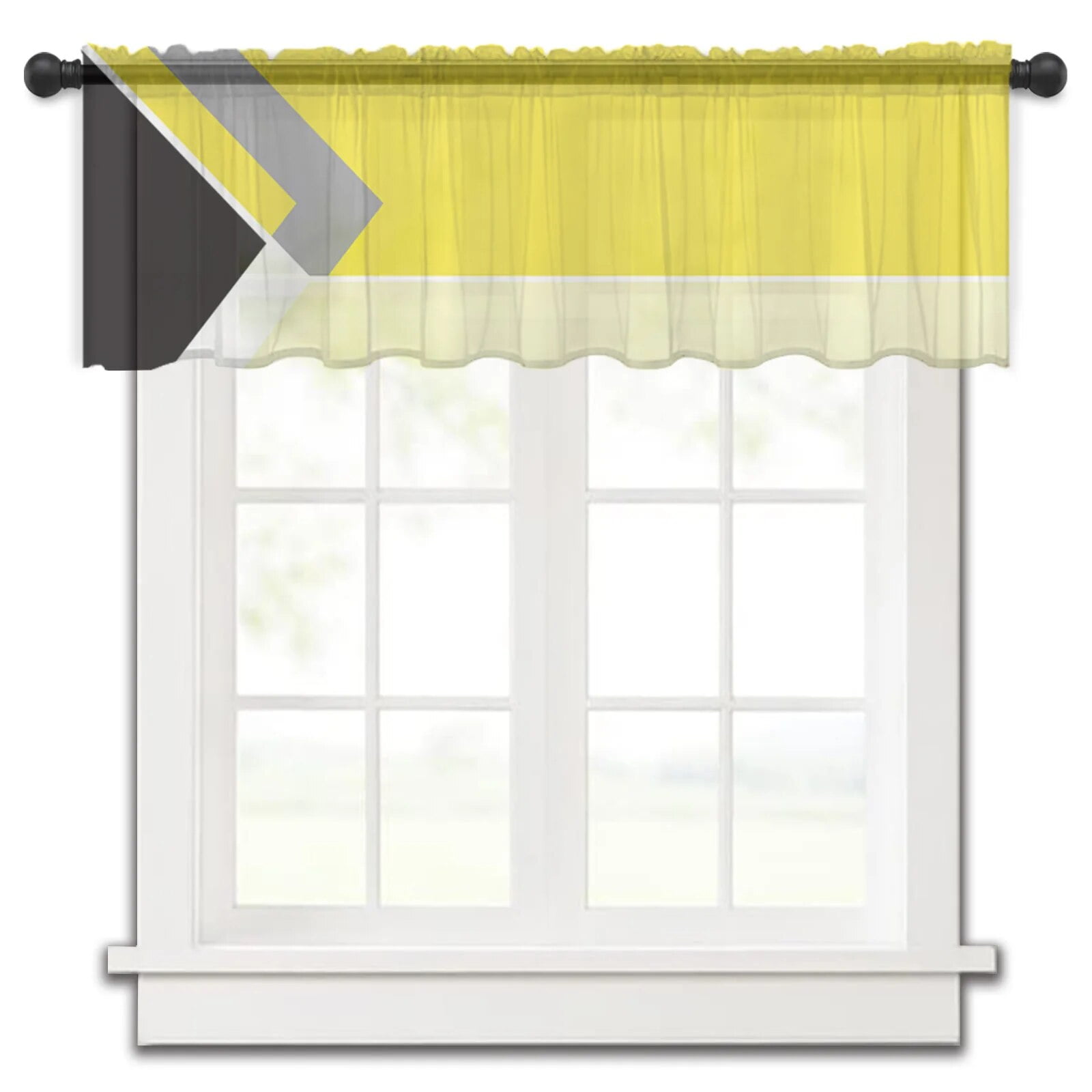 Abstract Yellow Geometric Texture Rod Pocket Short Curtain Half-Curtain ...
