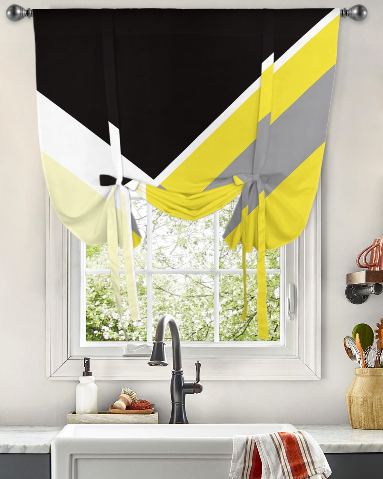 Abstract Yellow Geometric Texture Window Curtain Tie Up Curtains for ...