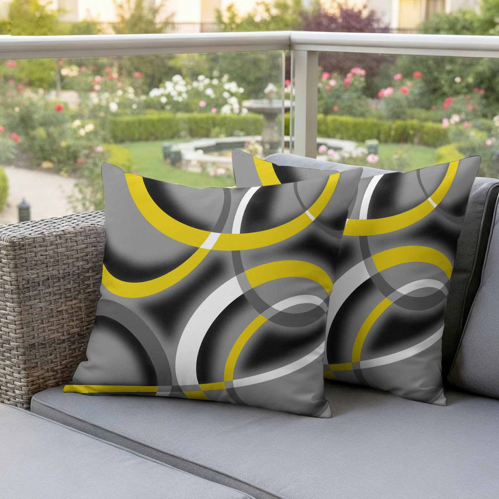 Abstract Yellow Gray Geometric Waterproof Throw Pillow Covers Set of 2 ...