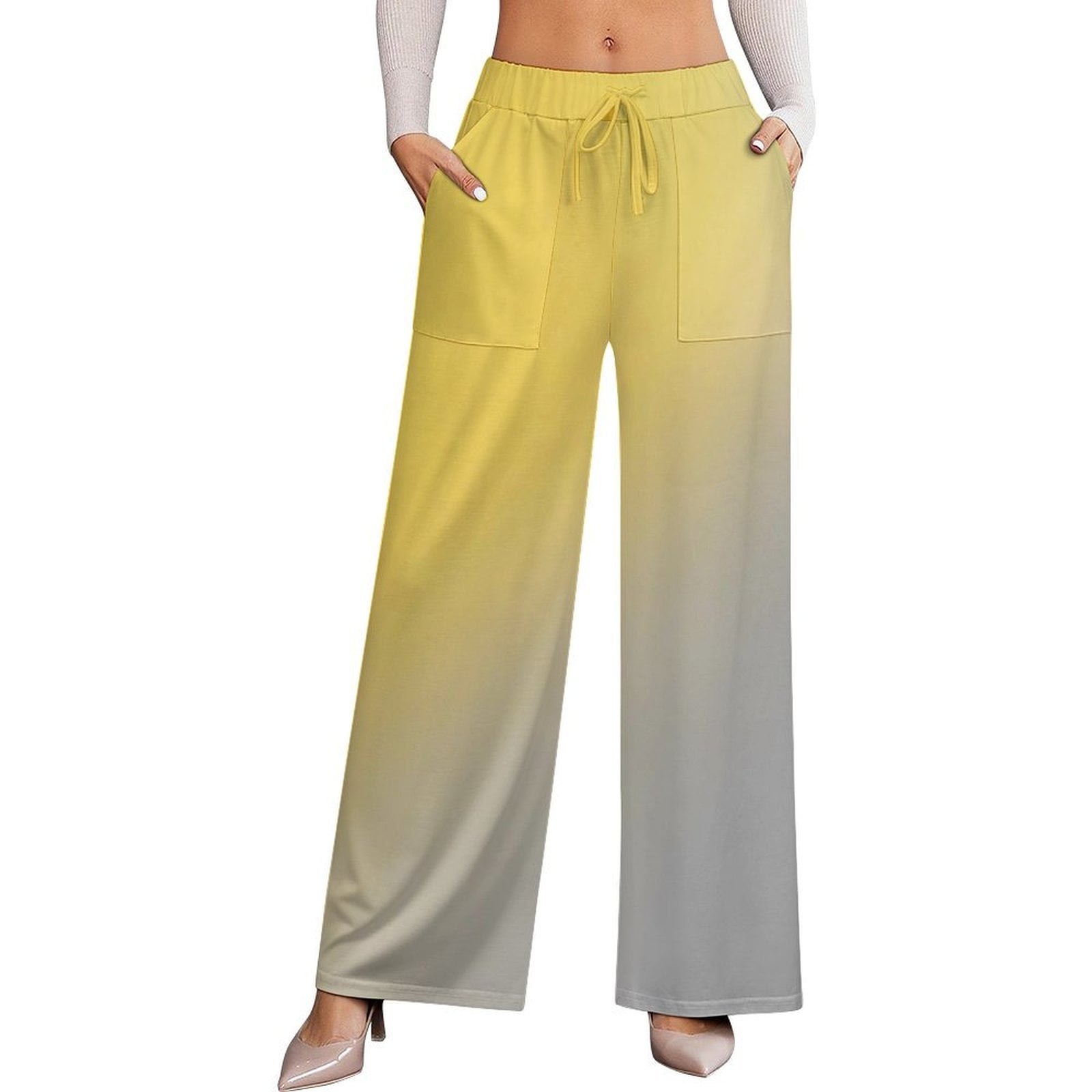 Abstract Yellow Gray Gradient Women's Casual Wide Leg Pants Comfort ...