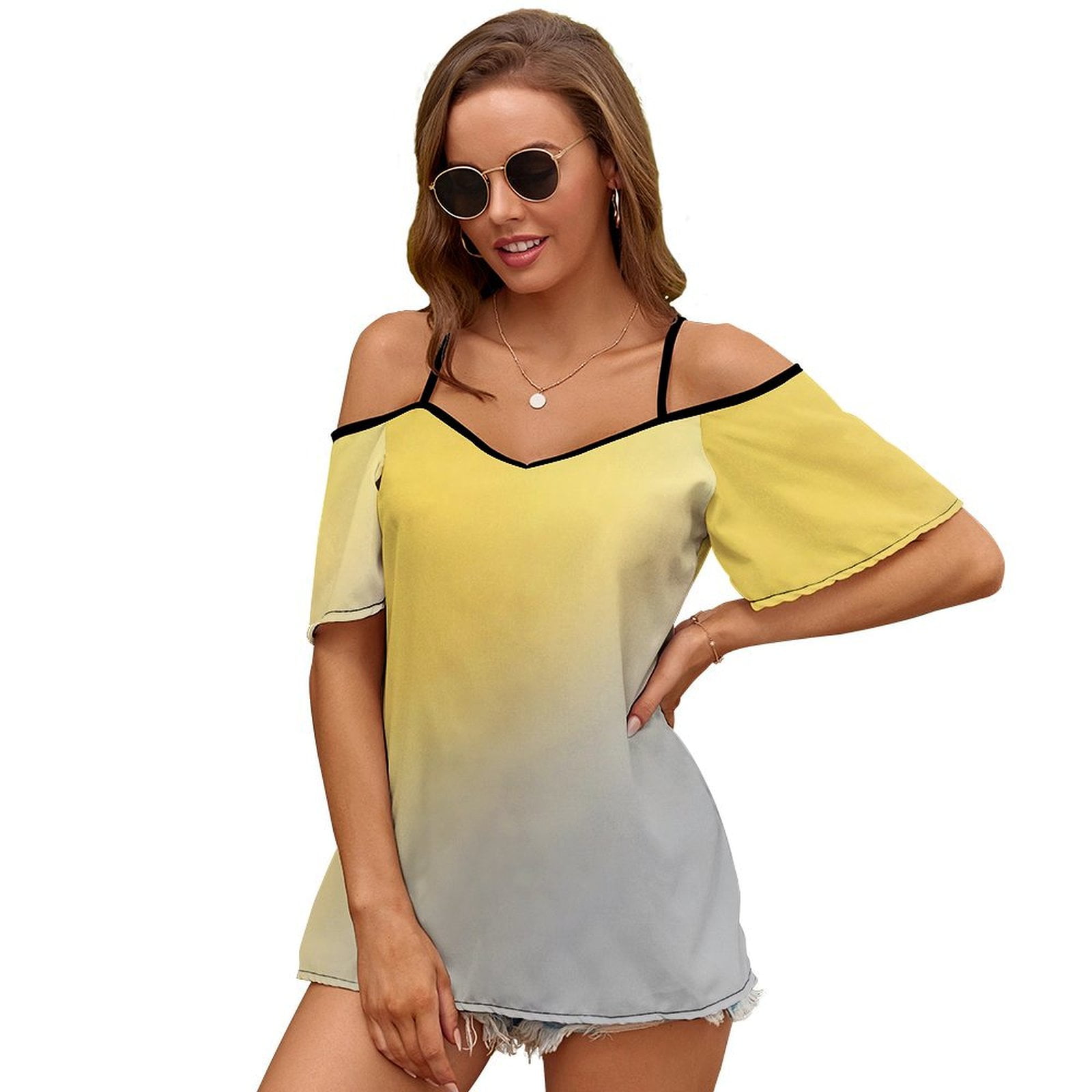 Abstract Yellow Gray Gradient Women's T-Shirt Fashion Printed V-Neck ...