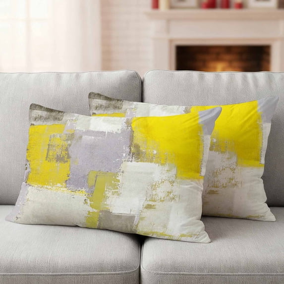 Abstract Yellow Gray Graffiti Waterproof Throw Pillow Covers Set of 2 ...