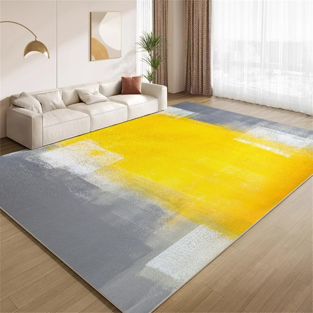 Abstract Yellow Gray Rug 3x5ft Area Rugs Retro Gradient Art Rugs Ultra ...
