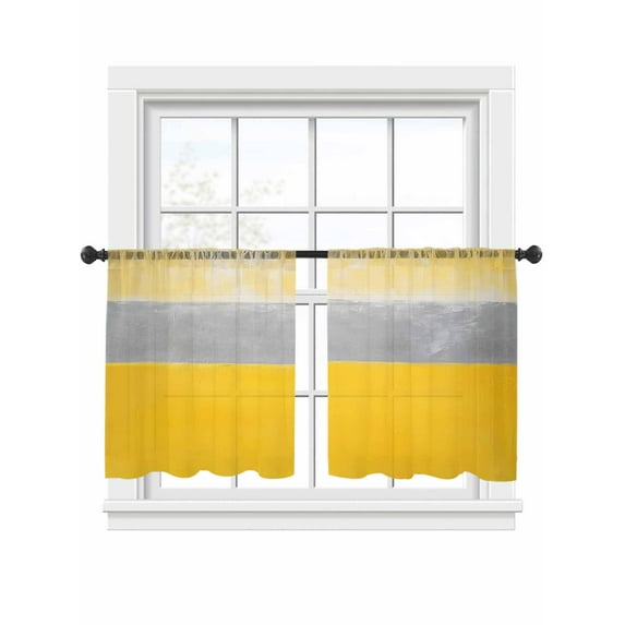 Abstract Yellow Gray Sheer Curtains for Living Room Bedroom, Light ...