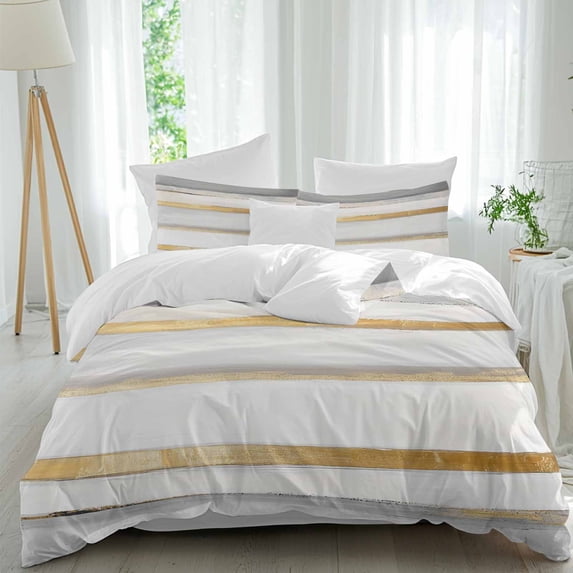 Abstract Yellow Gray White Stripes Queen Size 4 piece Duvet Cover Set,3 ...