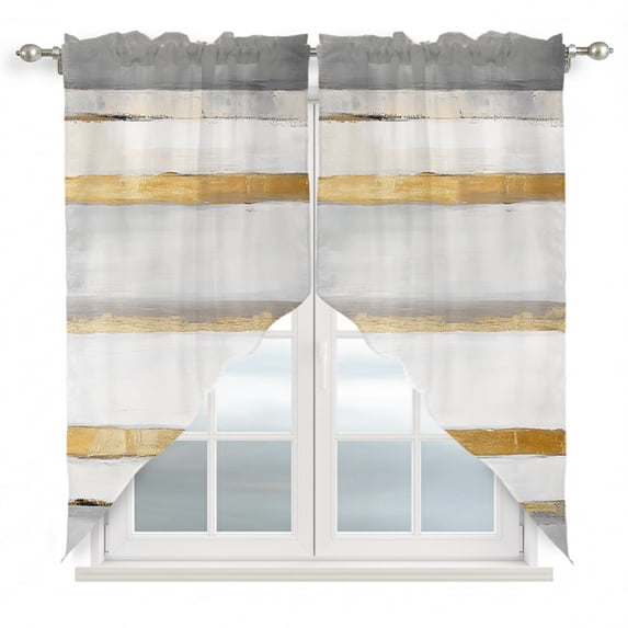Abstract Yellow Gray White Stripes Swag Valances for Windows 36 inches ...