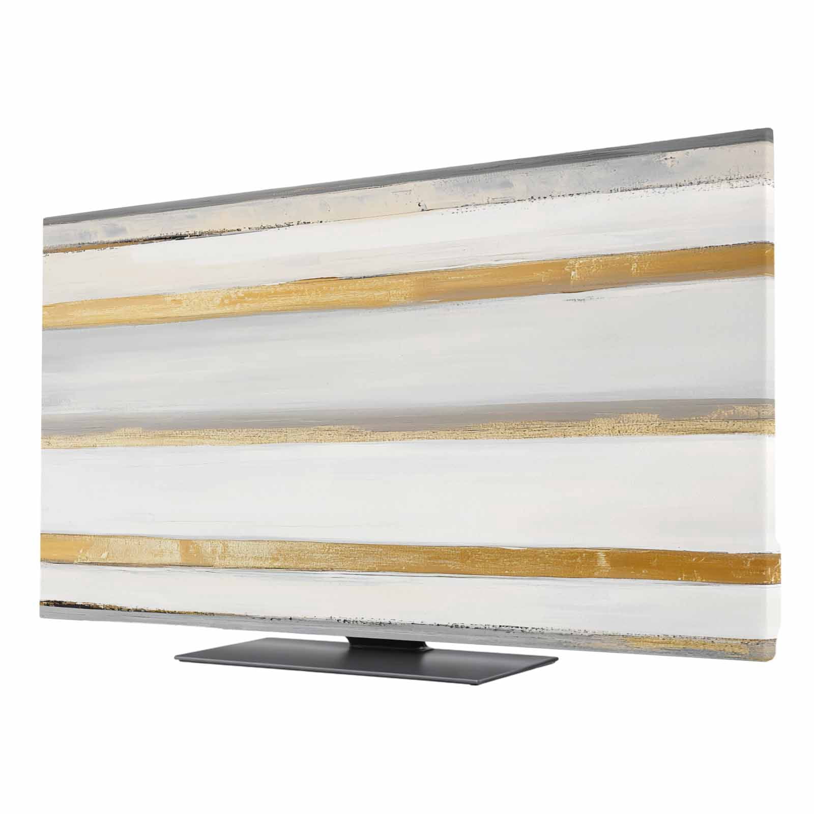 Abstract Yellow Gray White Stripes TV Dust Cover 85 Inch, Simple Style ...