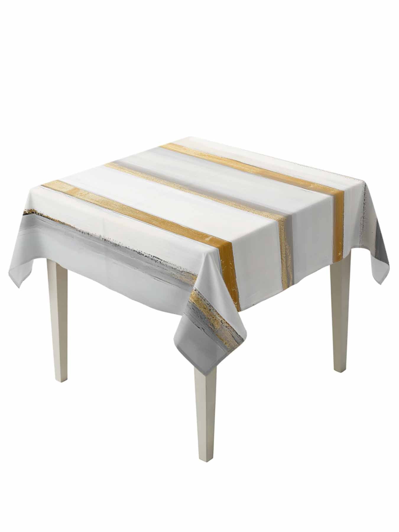 Abstract Yellow Gray White Stripes Table Cloth 54x54 Inch Square ...