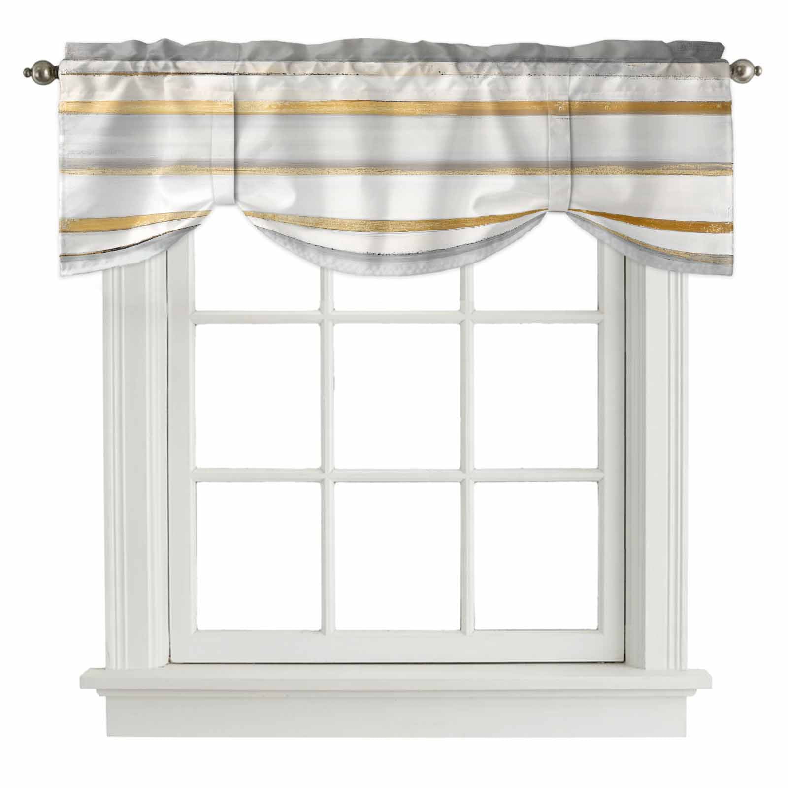Abstract Yellow Gray White Stripes Tie Up Valance for Windows Simple ...