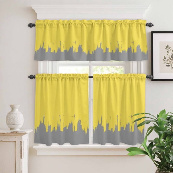 Abstract Yellow Grey Graffiti Curtain Tier and Valance Set 3 Piece,Oil ...
