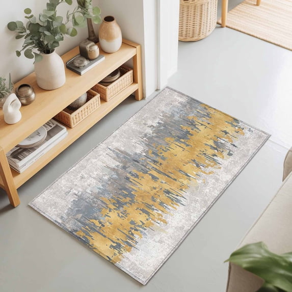Abstract Yellow Grey Graffiti Rectangle Rug 2'x3' Modern Minimalist Art ...