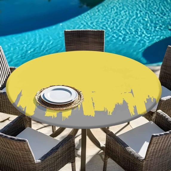 Abstract Yellow Grey Graffiti Round Fitted Tablecloth with Elastic Edge ...