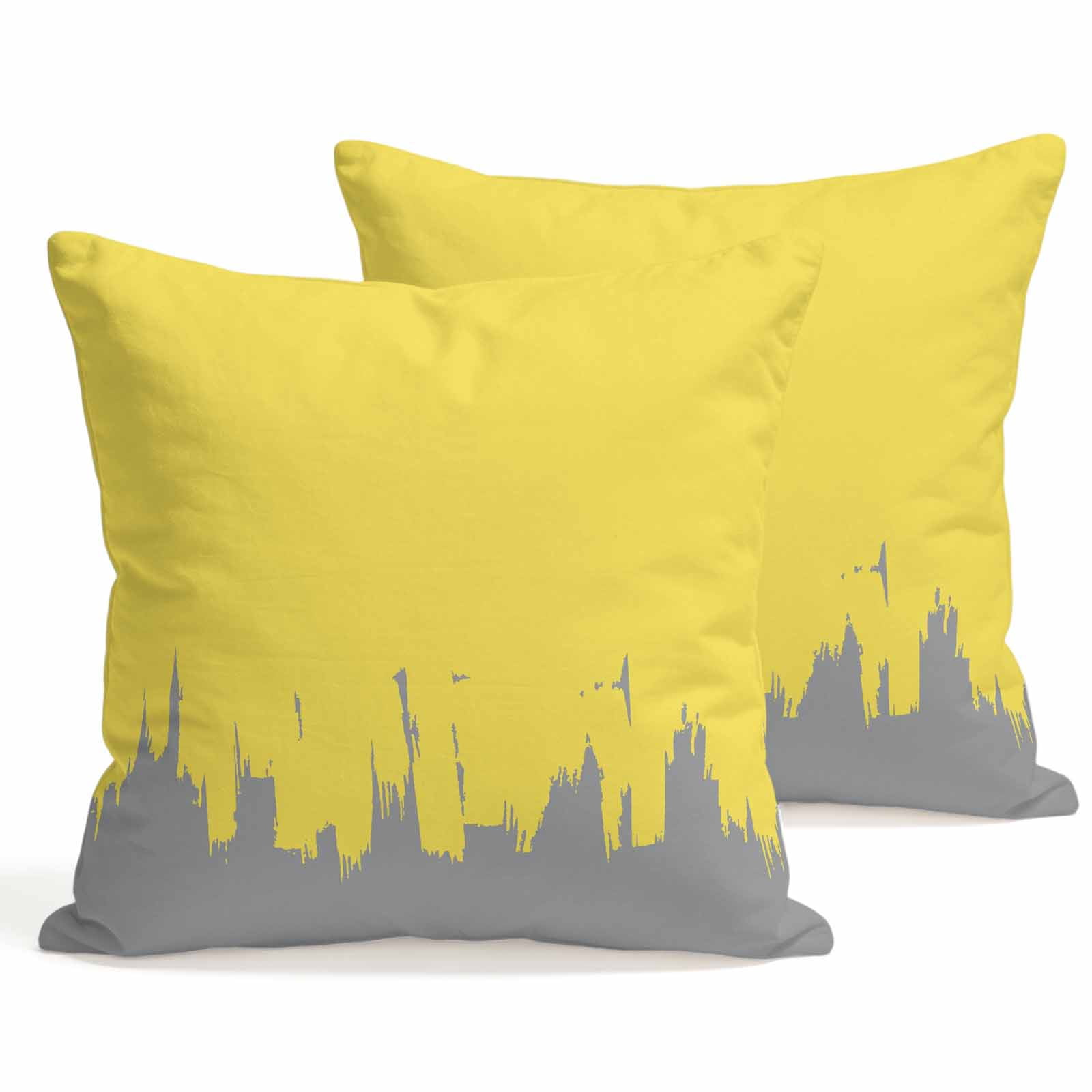 Abstract Yellow Grey Throw Pillow Covers 16 x 16 Inch Pillow Covers Set ...