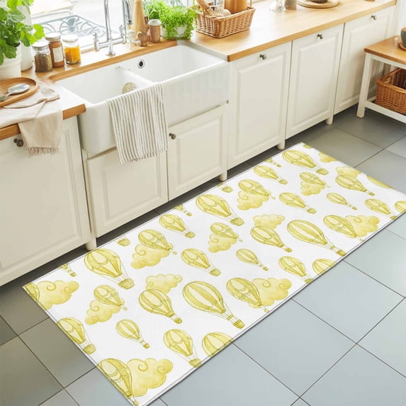 Abstract Yellow Hot Balloons Clouds Rectangle Rug 2'x6' Cartoon Sky ...