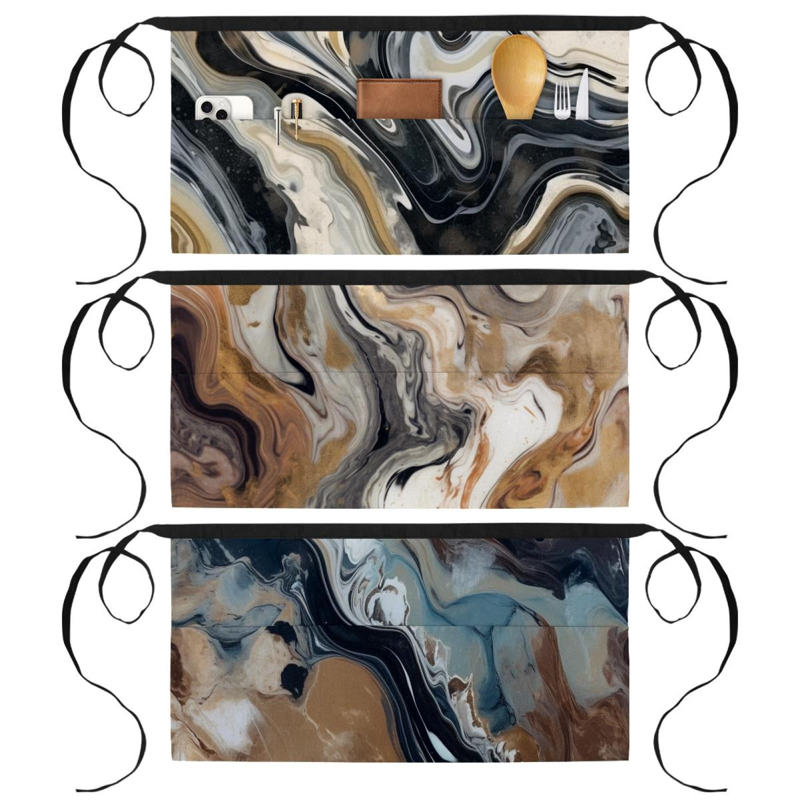 Abstract Yellow Marble Texture Server Aprons with 3 Pockets, 3 Packs ...
