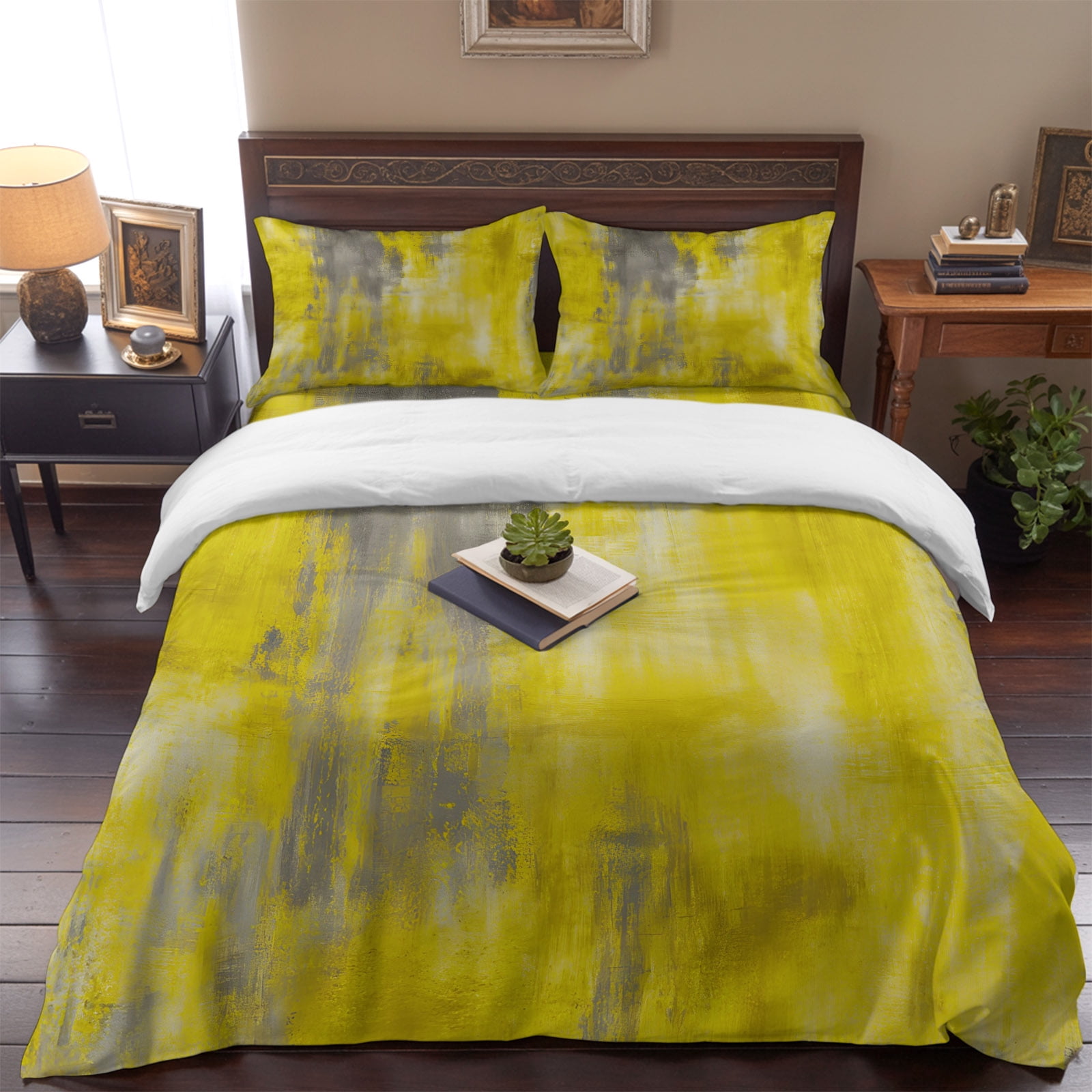 Abstract Yellow Mottled Texture Queen Size Bed Set,Vintage Aesthetic ...