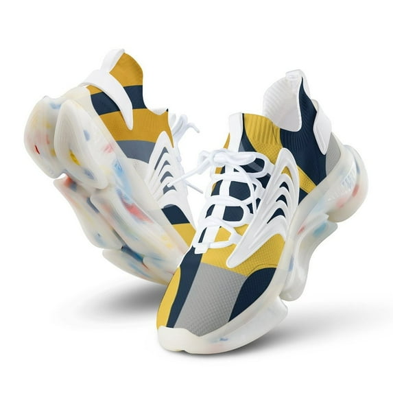 Abstract Yellow Navy Gray Art Walking Shoes for Men Woman Lightweight ...