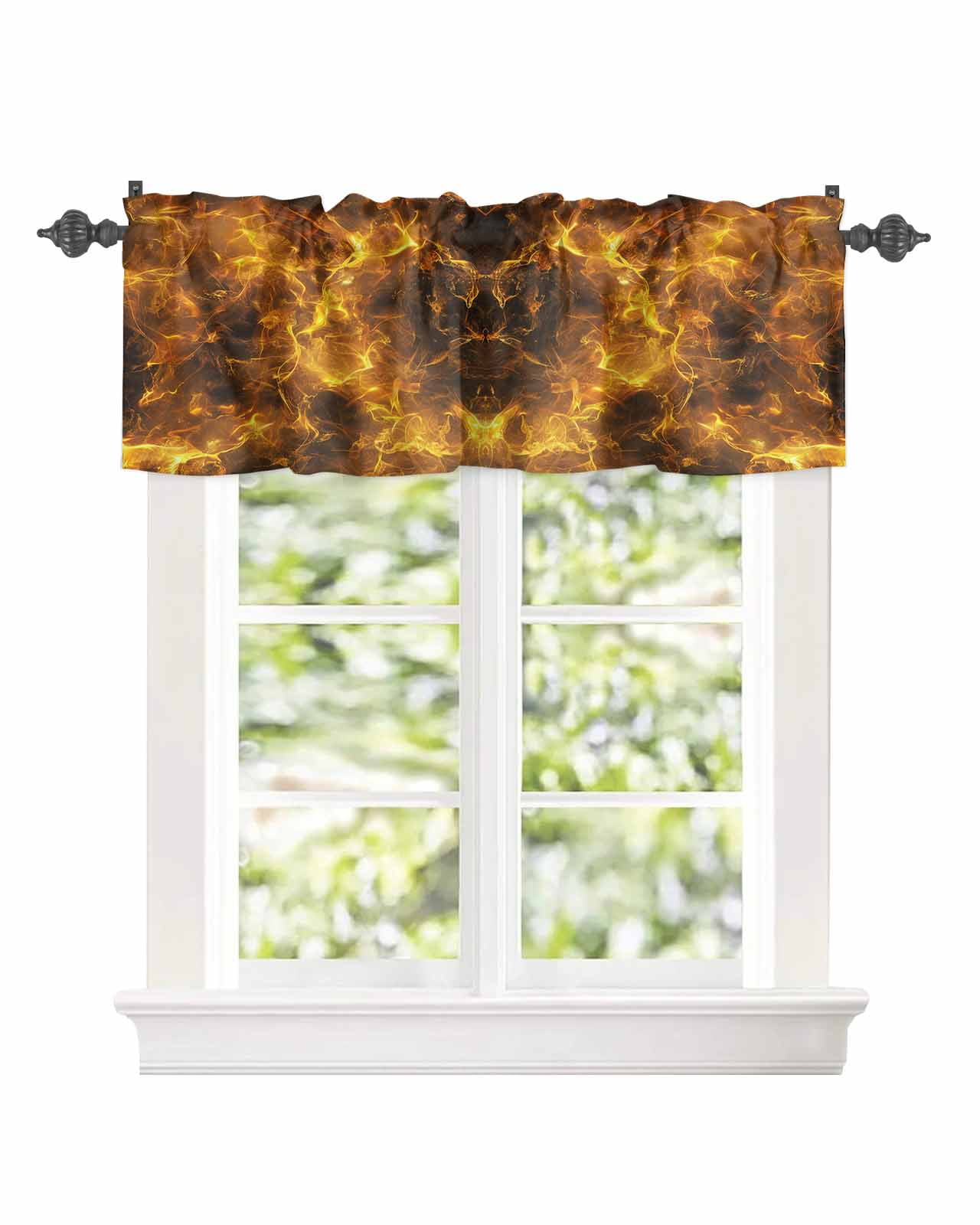 Abstract Yellow Orange Flame Pattern Window Valances for Kitchen,Rod ...