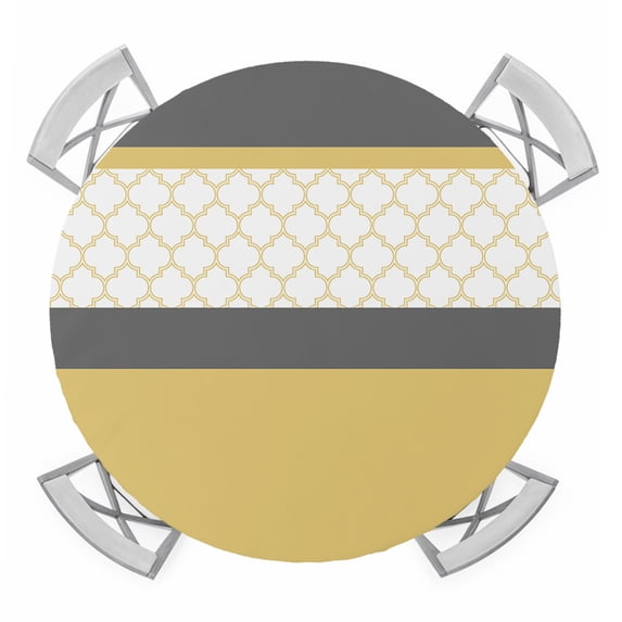 Abstract Yellow Round Table Cover, Grey Stripes Moroccan Geometric ...