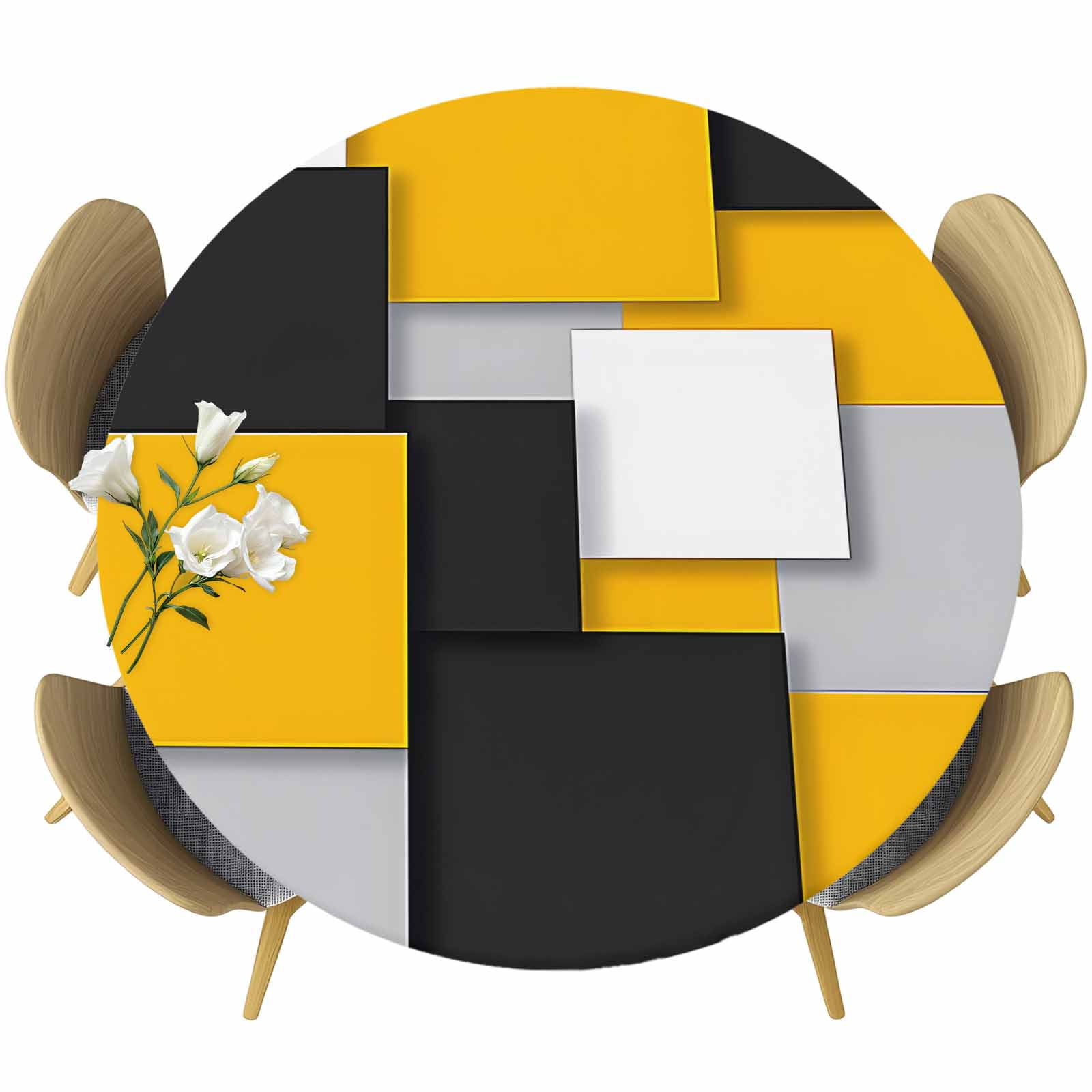 Abstract Yellow Round Tablecloth 45-54 Inch Round Fitted Table Cloth ...