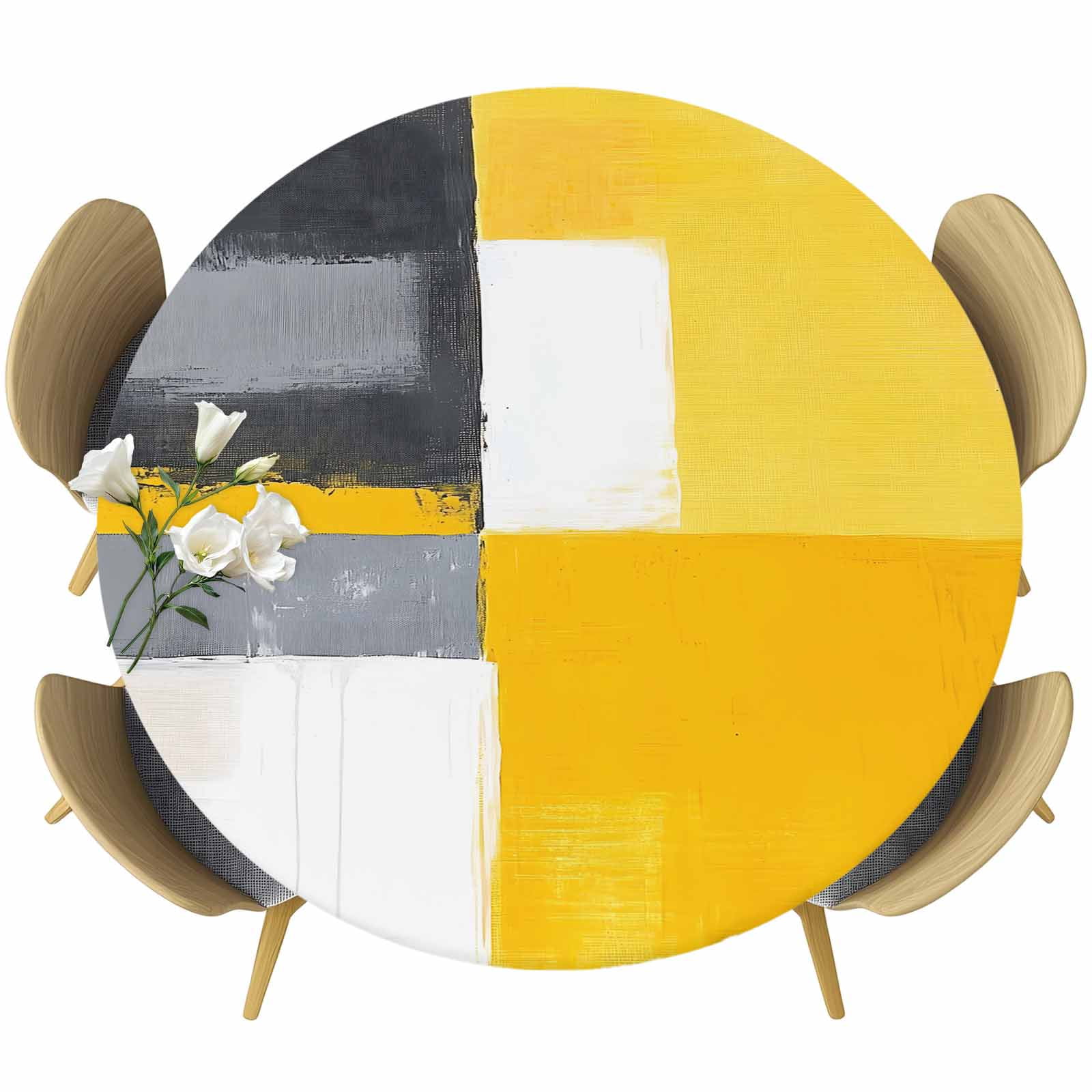 Abstract Yellow Round Tablecloth 55-60 Inch Round Fitted Table Cloth ...