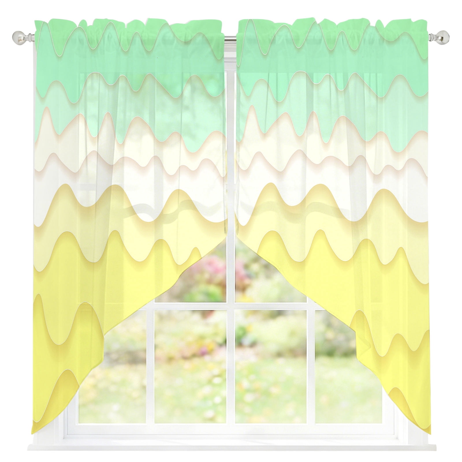 Abstract Yellow Sheer Curtains Swag Valances for Windows Green and ...