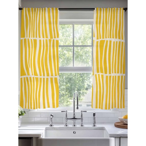Abstract Yellow Striped Chiffon Sheer Curtains 72 Inches Long ...