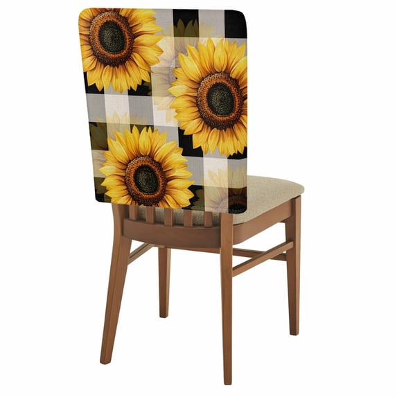 Abstract Yellow Sunflower Chair Back Covers Set of 8 Black White Plaid ...