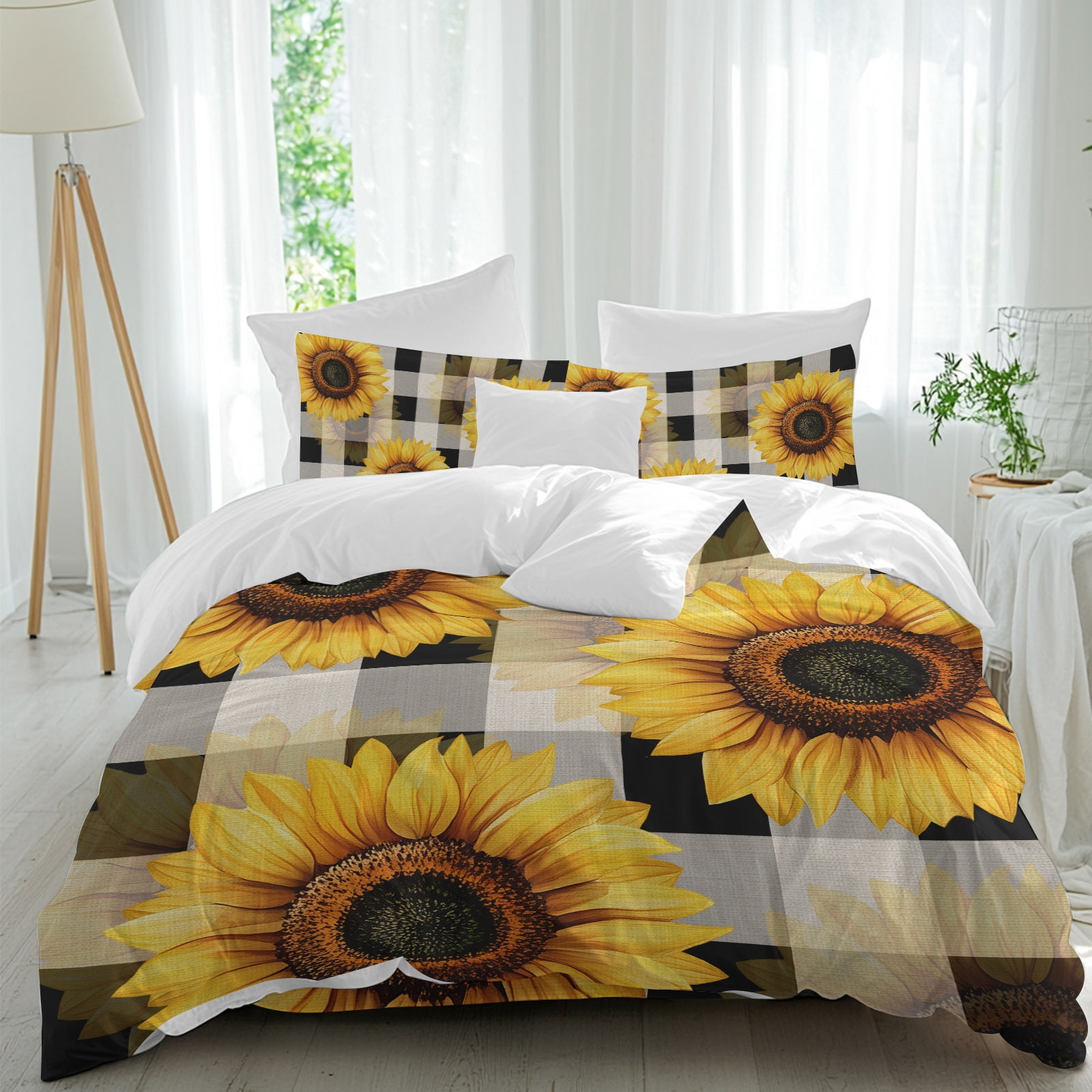 Abstract Yellow Sunflower Comforter Set California King Size, Black ...
