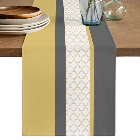 Abstract Yellow Table Runner, Grey Stripes Moroccan Geometric Modern ...