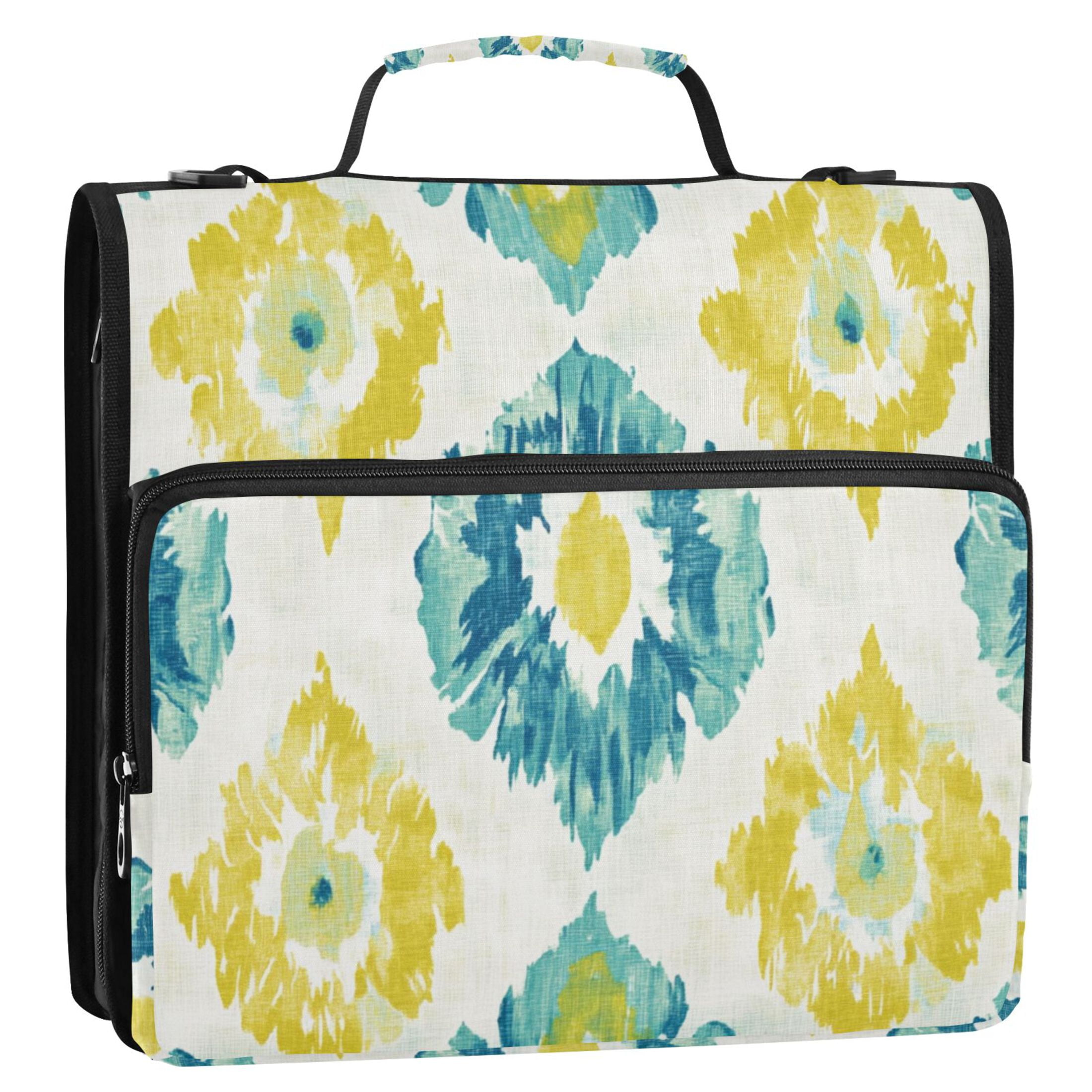 Abstract Yellow Turquoise Pattern Binder Bag with Shoulder Strap 3 Ring ...