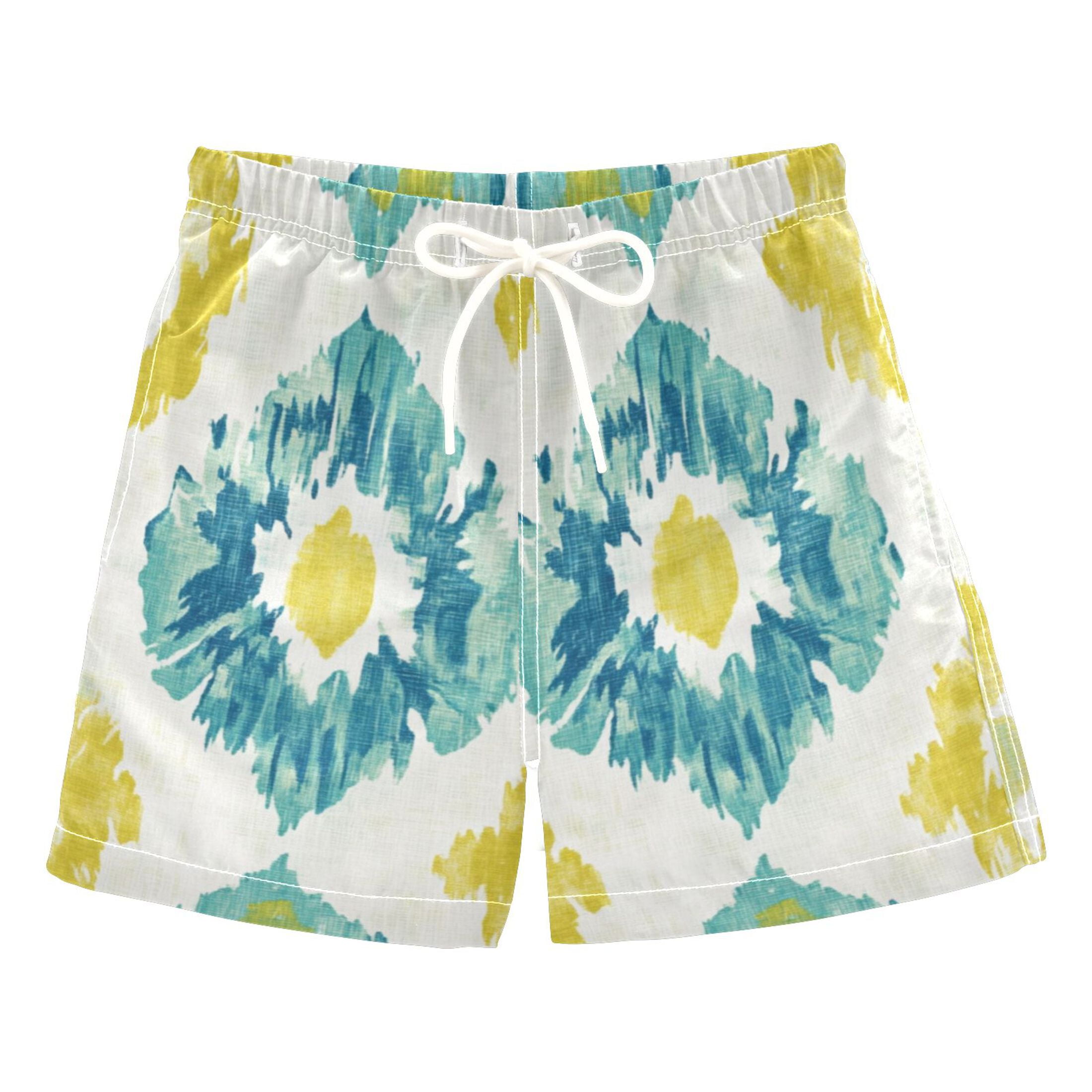 Abstract Yellow Turquoise Pattern Boys' Swim Trunks Board Shorts Beach ...