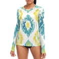 Abstract Yellow Turquoise Pattern Women's Rash Guard Shirts UPF 50+ Sun ...