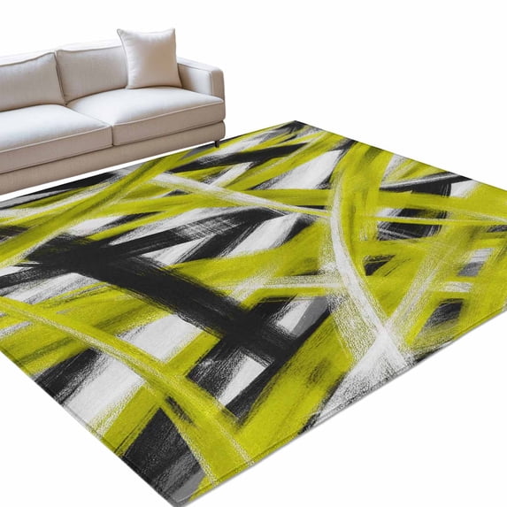 Abstract Yellow Waves Area Rugs 2.7x5ft Modern Minimalist Yellow Black ...