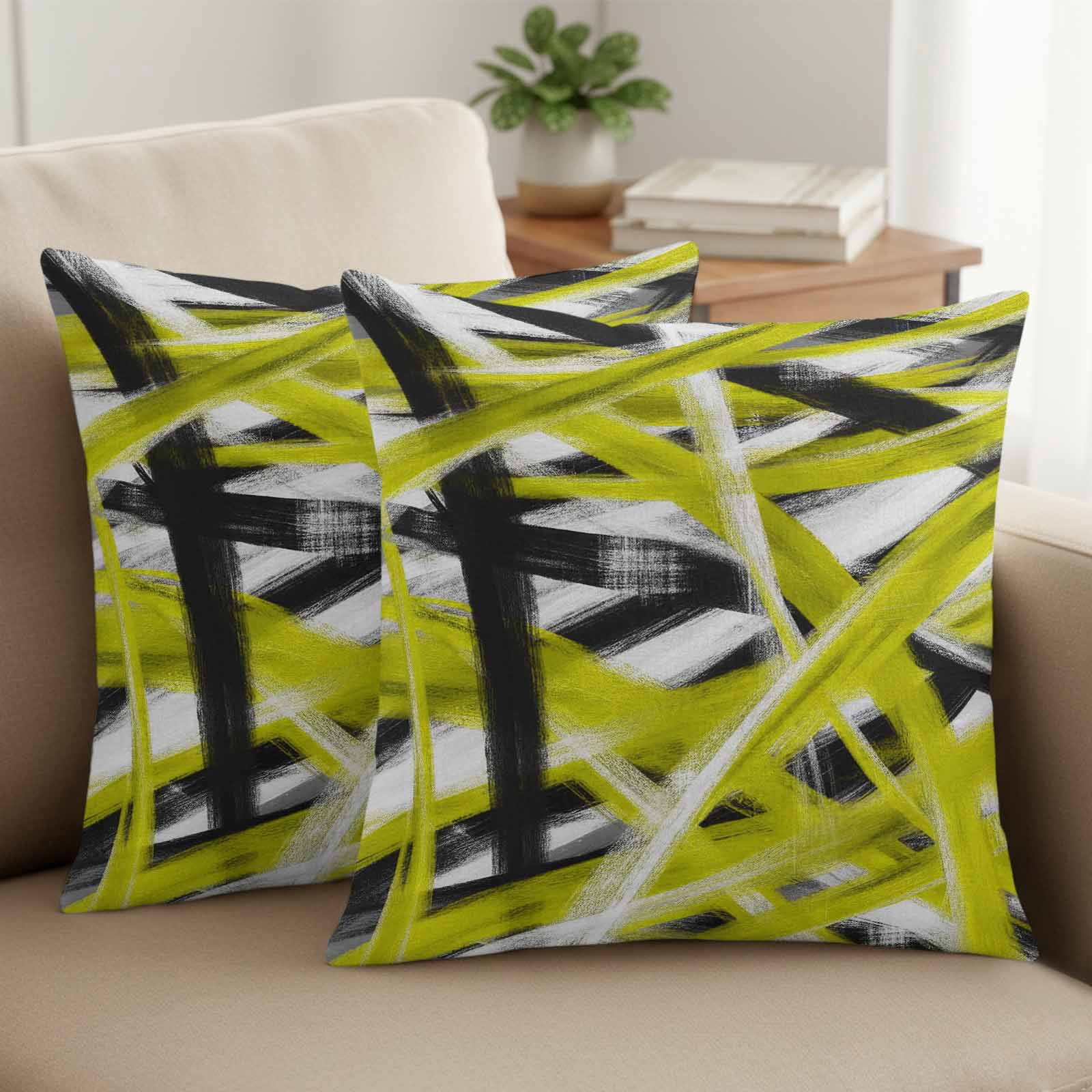 Abstract Yellow Waves Pillow Covers Set of 2, Modern Minimalist Yellow ...